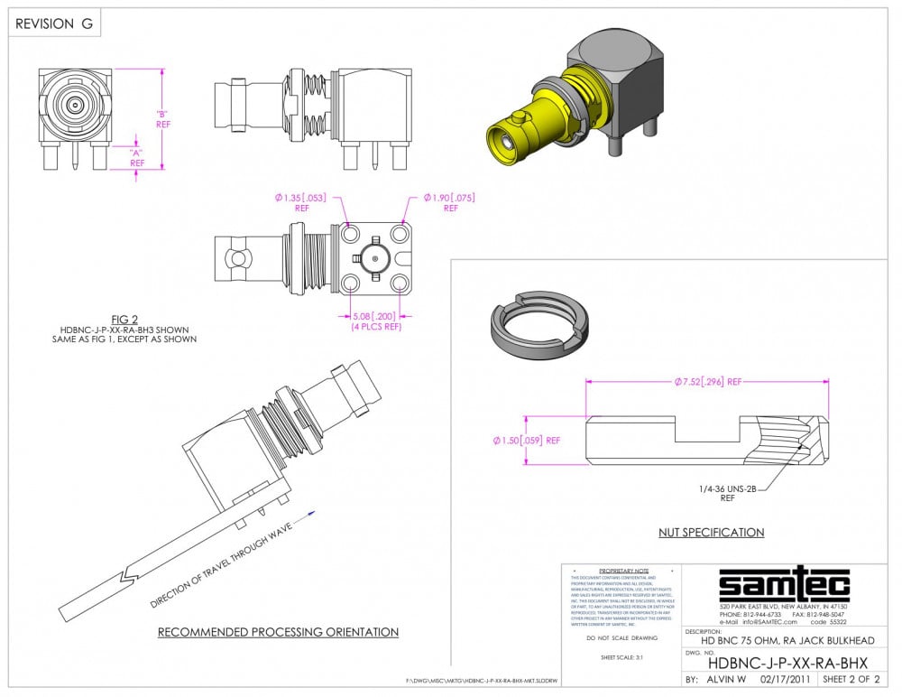 Samtec HDBNC-J-P-GN-RA-BH2 nut specification page