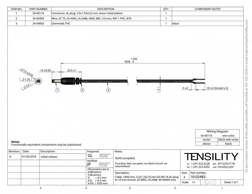 Tensility 10-02483 cable assembly drawing