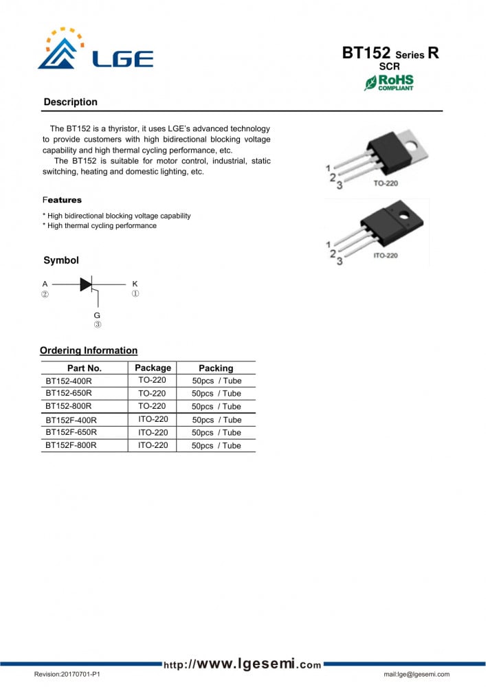 BT152-800R datasheet page 1