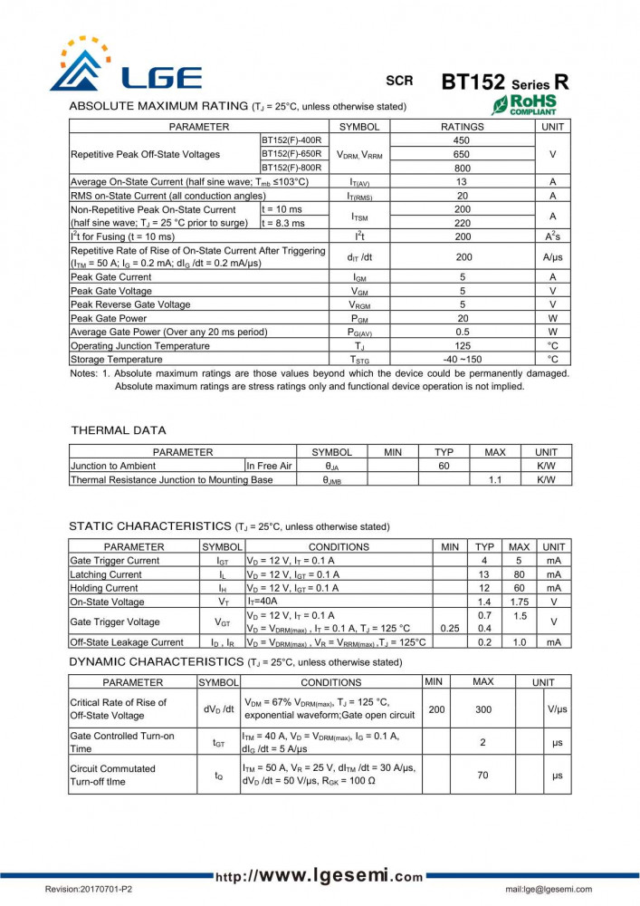 BT152-800R datasheet page 2