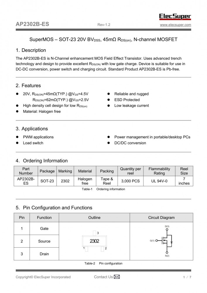 AP2302B-ES datasheet page 1