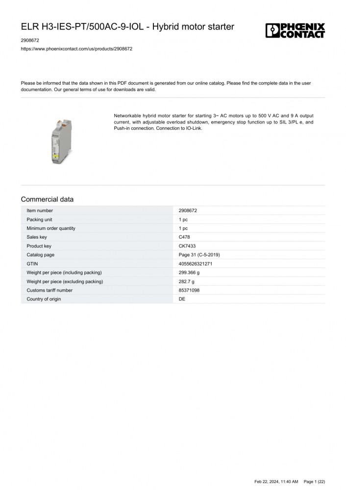 Phoenix Contact 2908672 technical document page 1