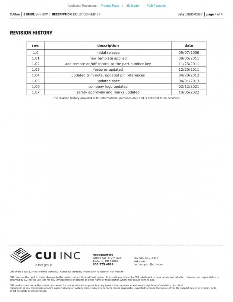 CUI VHB50W-Q48-S12 datasheet page 4