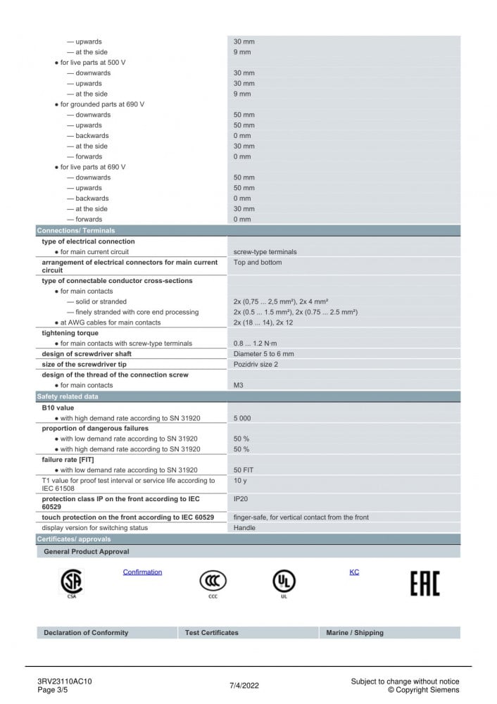 3RV23110AC10 technical document page 3