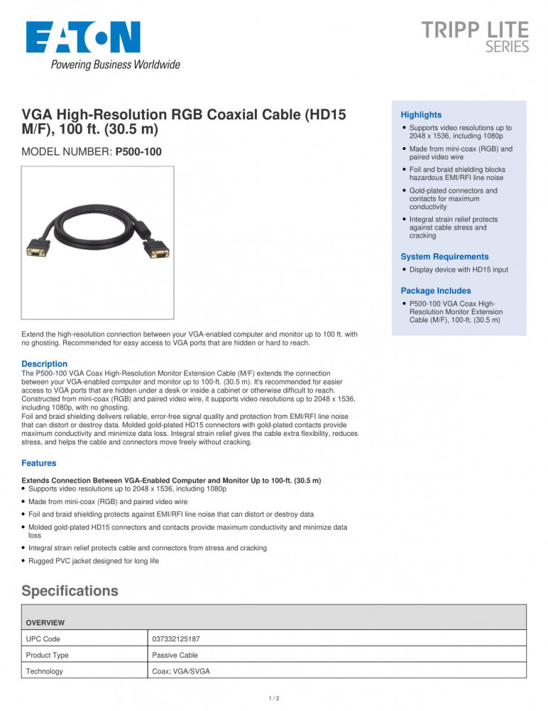 P500-100 technical document page 1