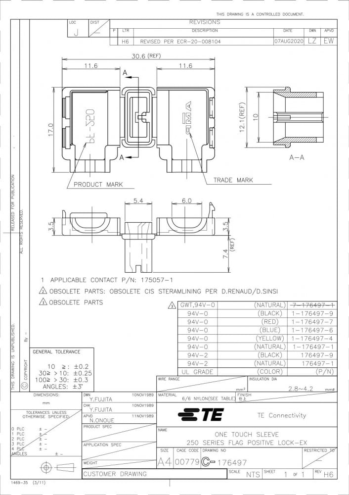 TE Connectivity 1-176497-9 controlled customer drawing