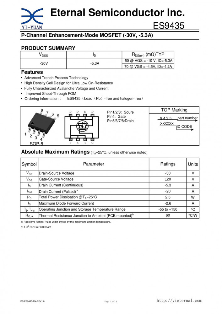 ES9435 datasheet page 1