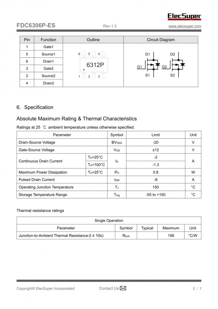 FDC6306P-ES datasheet page 2