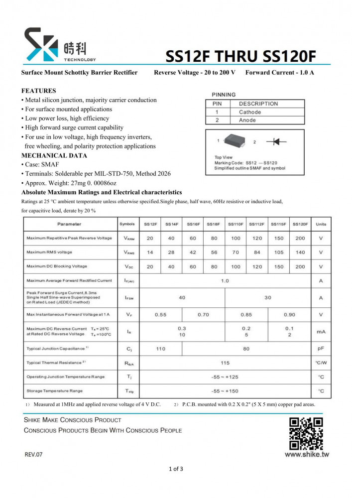 SS12F datasheet page 1