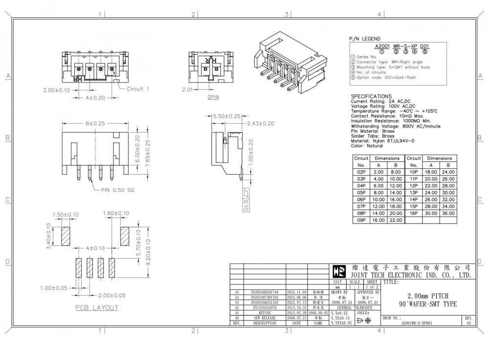 A2001WR-S-10PD01 dimensional drawing and specification page