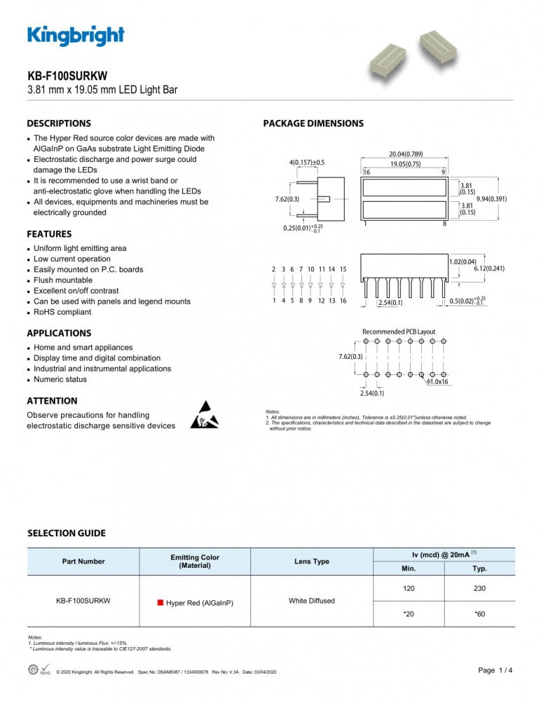 KB-F100SURKW datasheet page 1