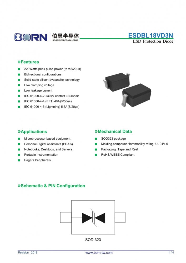 ESDBL18VD3N datasheet page 1