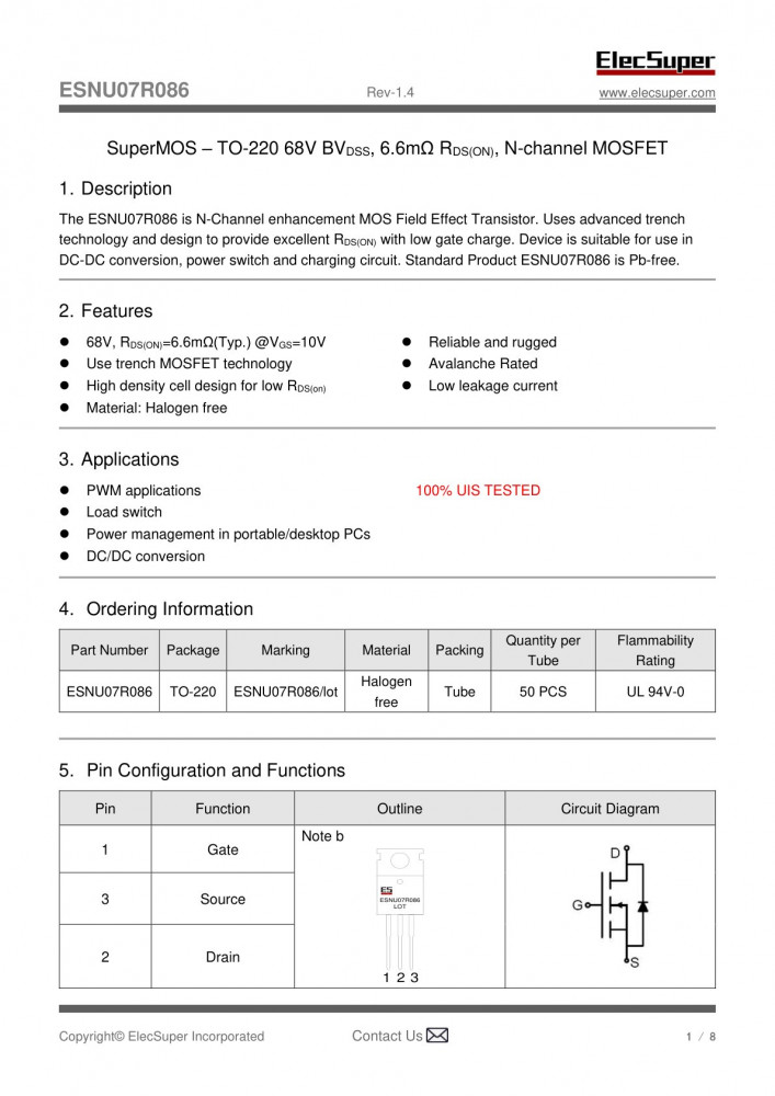 ESNU07R086 datasheet page 1