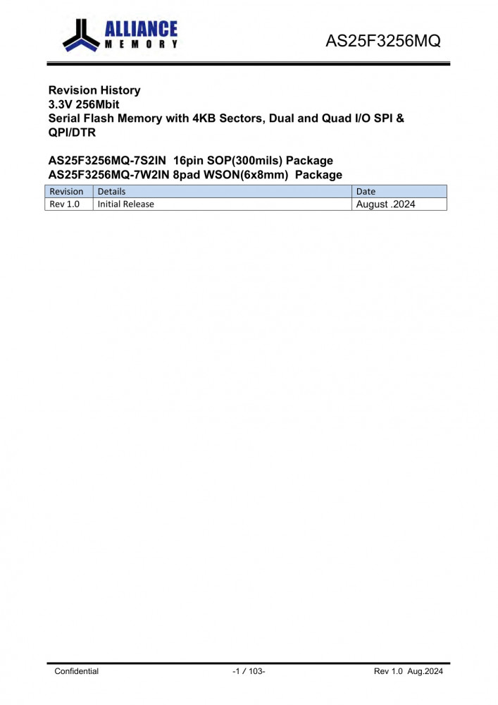 AS25F3256MQ datasheet page 1