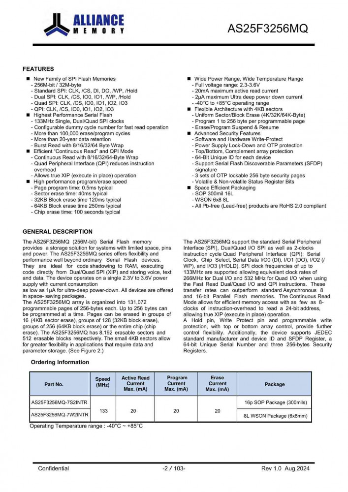 AS25F3256MQ datasheet page 2