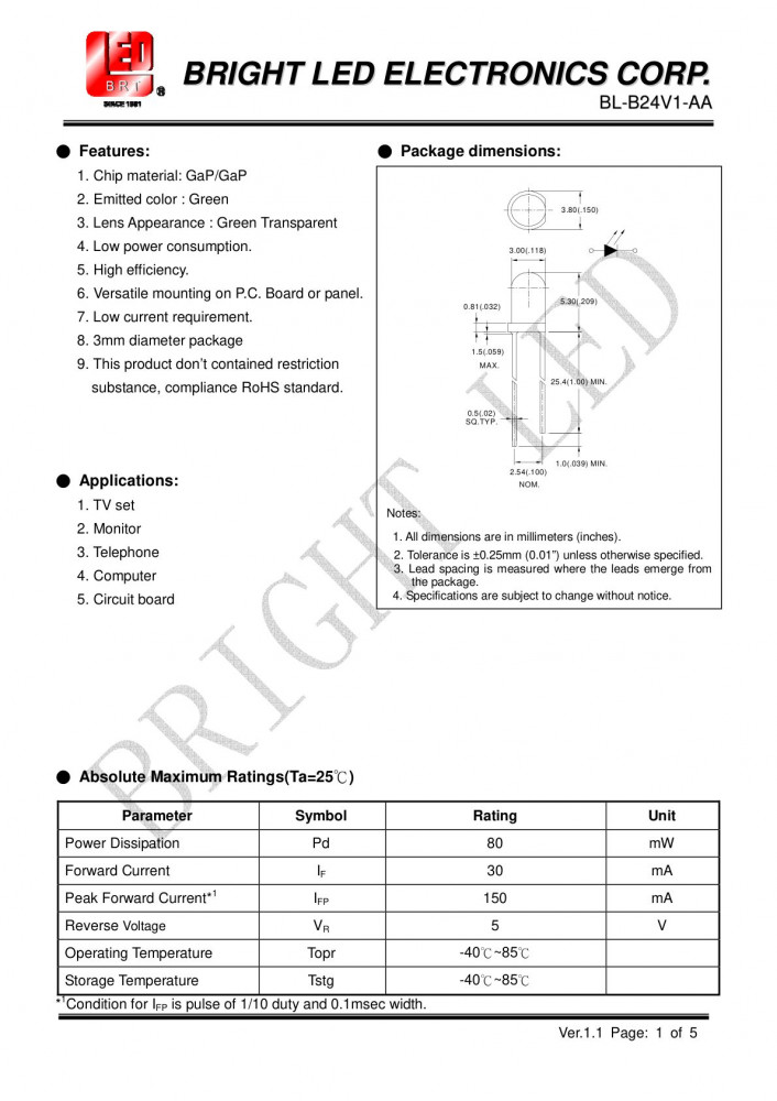 BL-B24V1-AA datasheet page 1