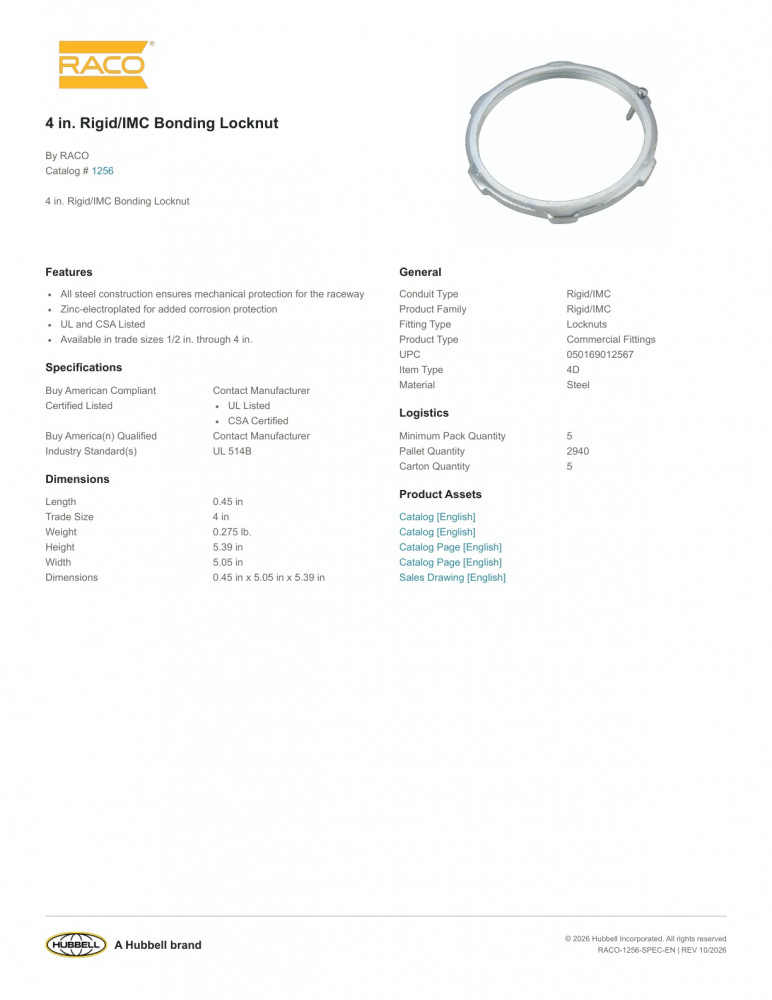 Product documentation image for catalog 1256