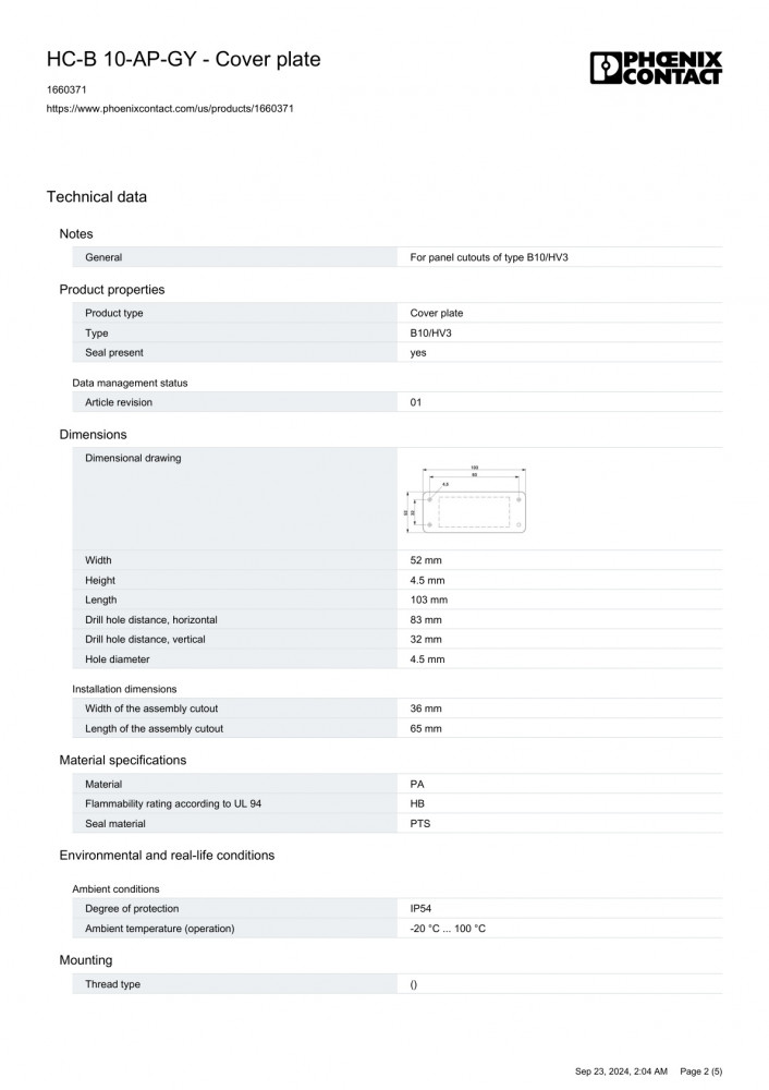 Phoenix Contact 1660371 technical document page 2