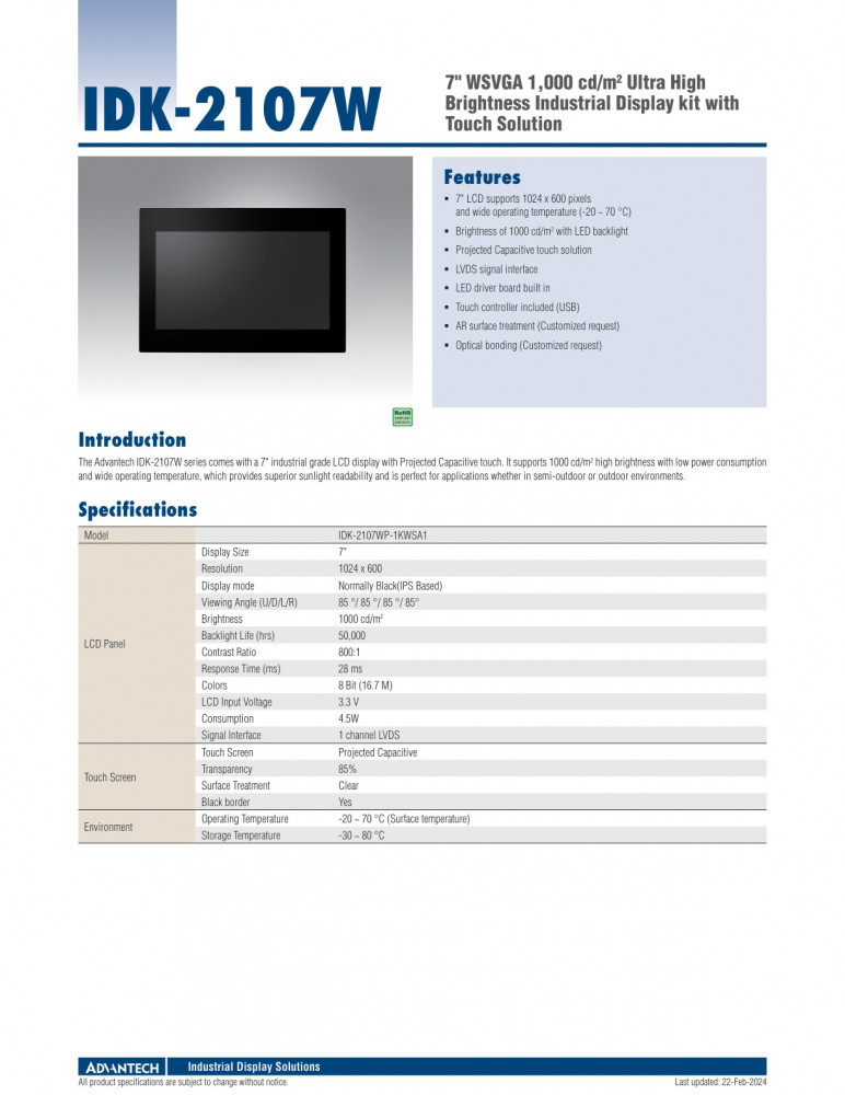 IDK-2107W technical document page 1