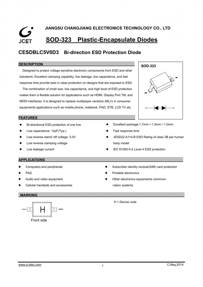 CESDBLC5V0D3 datasheet page 1