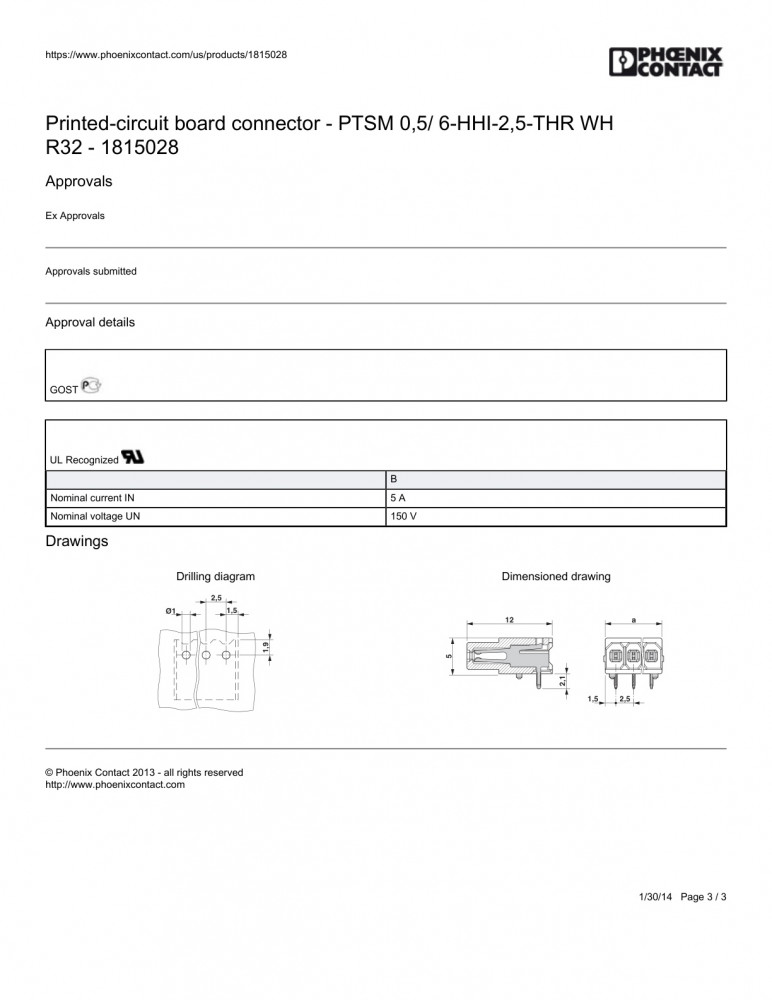 Phoenix Contact 1815028 drilling and dimensional drawing