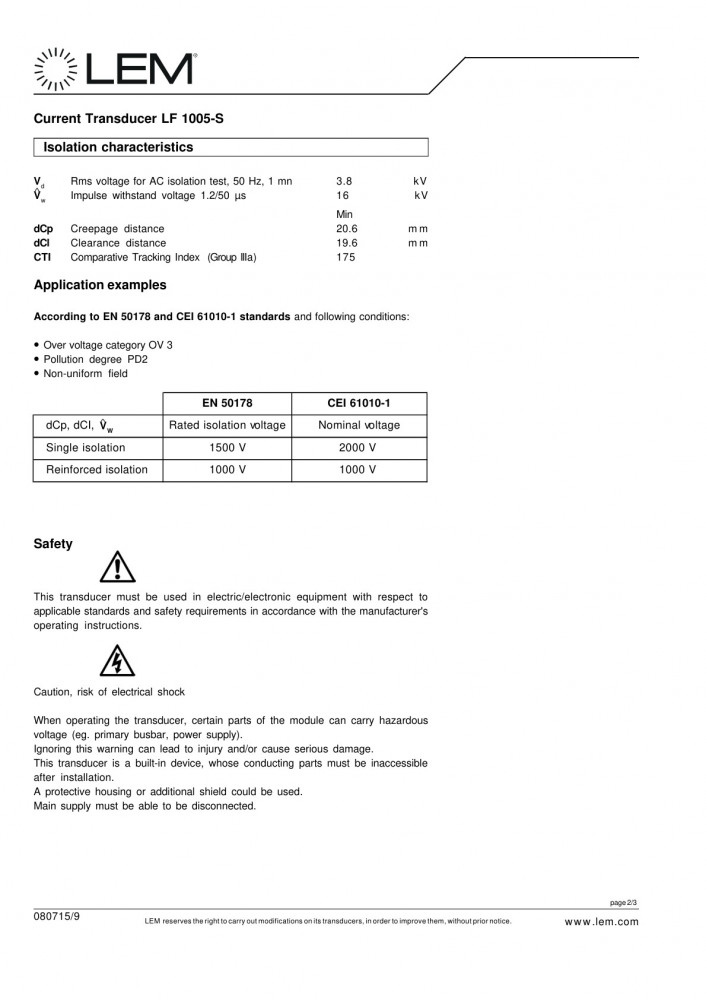 LEM LF 1005-S datasheet page 2