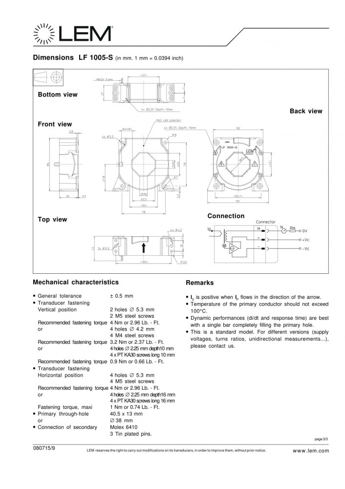 LEM LF 1005-S datasheet page 3