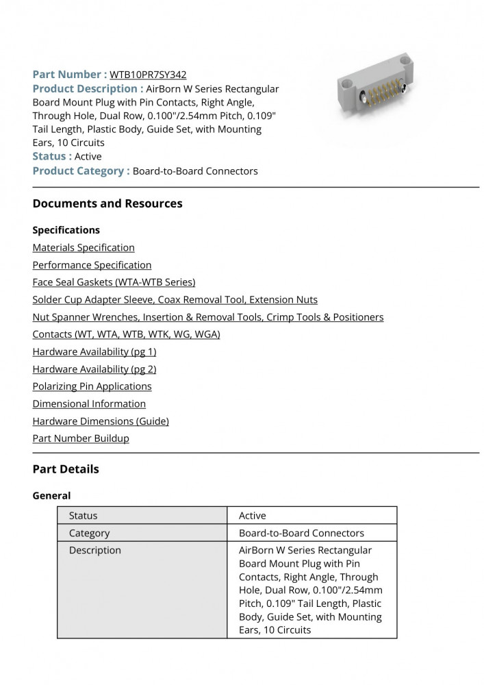 WTB10PR7SY342 technical document page 1