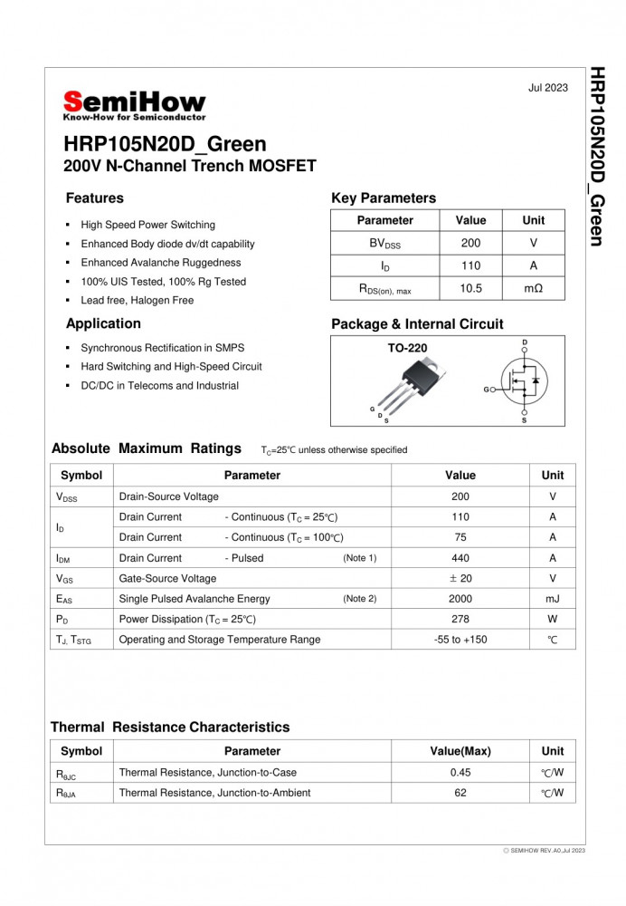 HRP105N20D technical document page 1