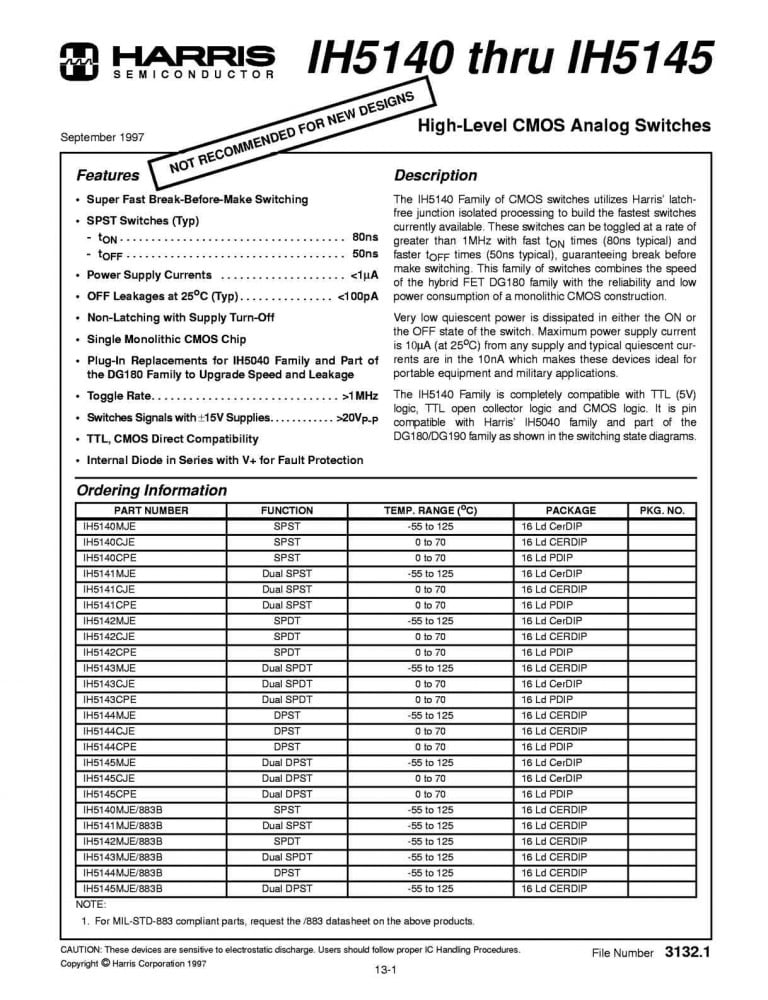 IH5143MJE/883B technical document page 2