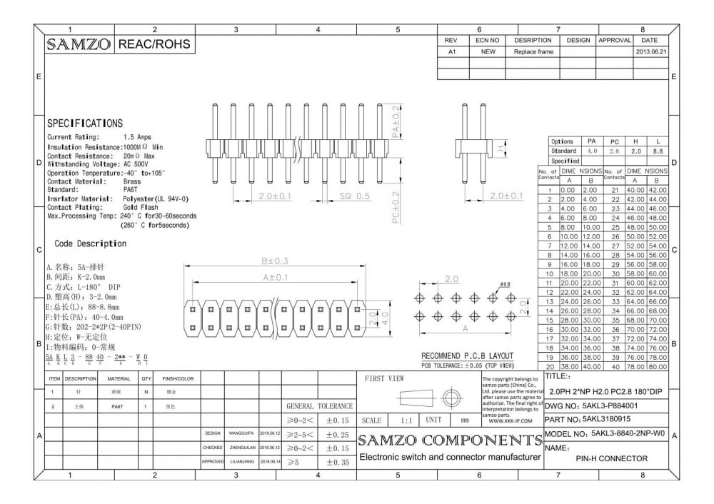 SAMZO 5AKL3-8840-210-W0 technical drawing
