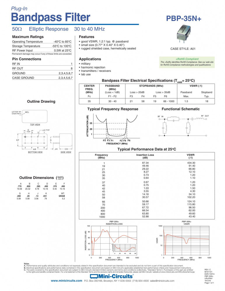 Mini-Circuits PBP-35N+ product datasheet preview