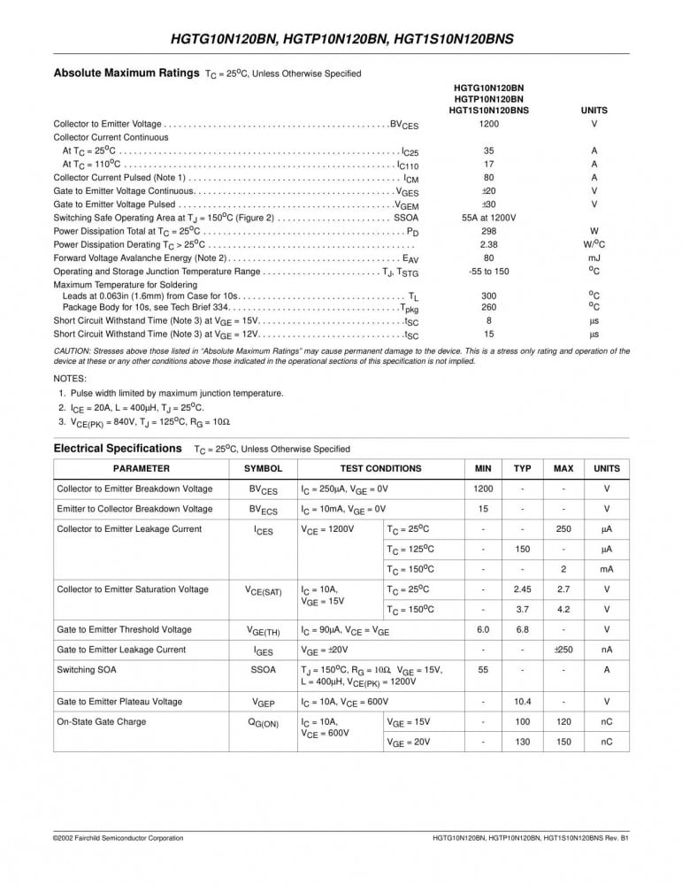HGTP10N120BN datasheet page 3