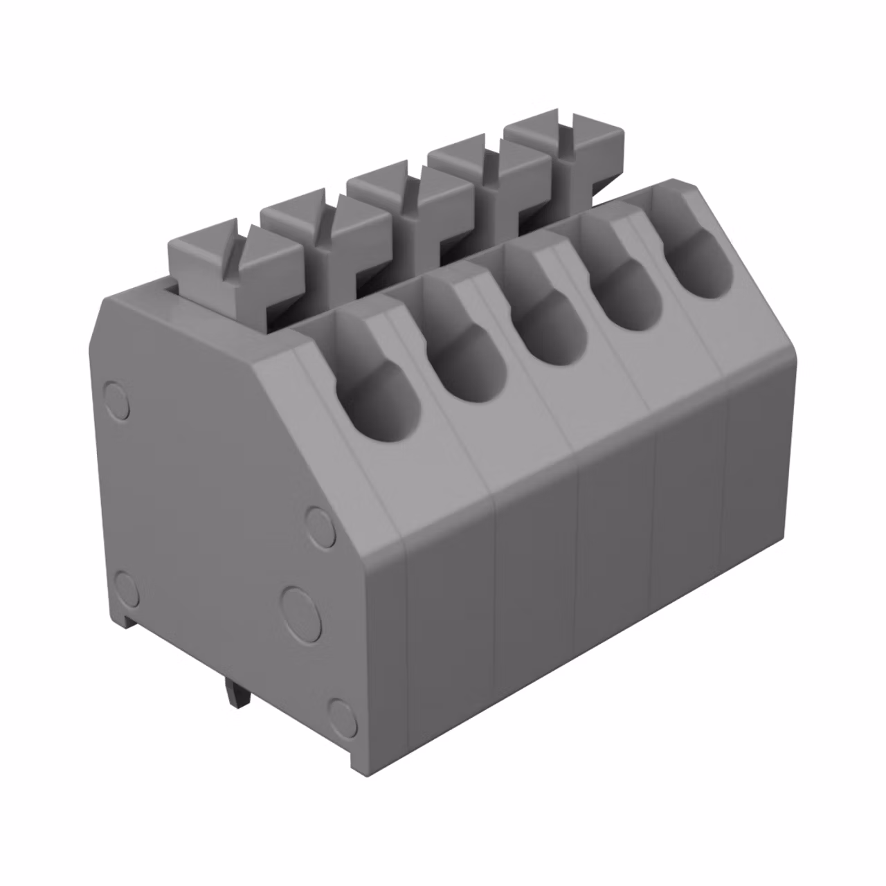3.50mm Pitch, Eurostyle Dual Row Fixed-Mount Push-Button Terminal Block, 45° Modular, 5A, 20-16 AWG, Light Gray, 5 Circuits for sale