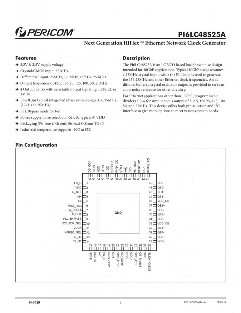 PI6LC48S25AZBBIEX datasheet page 1