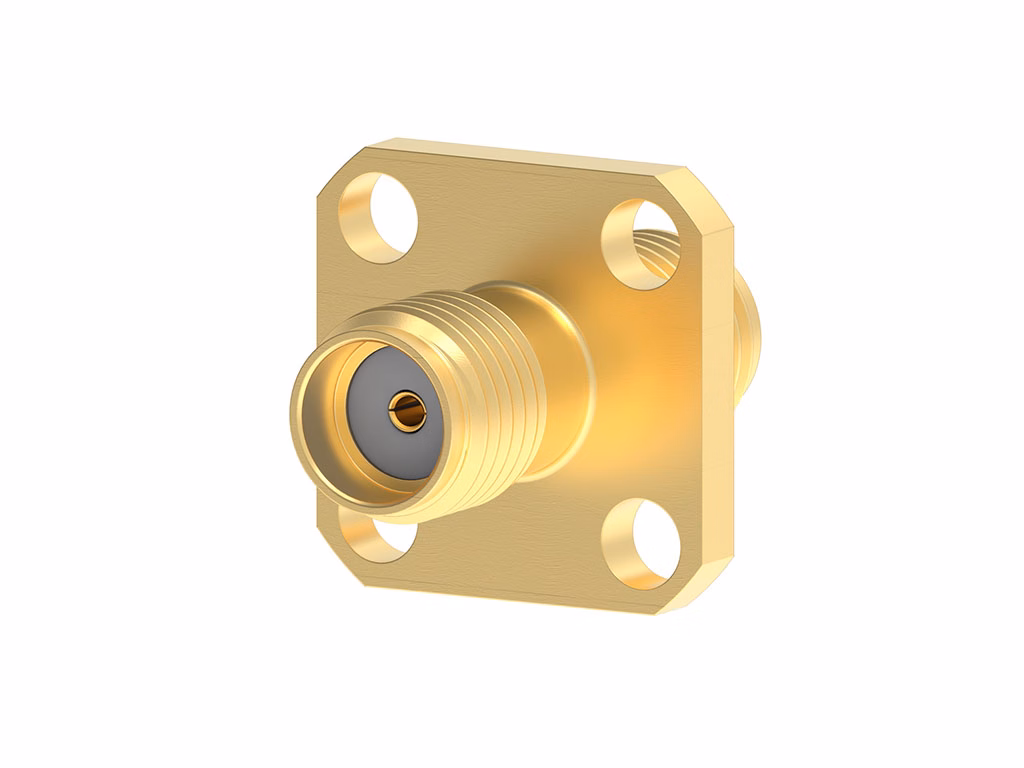 SMA Jack-to-SMA Plug Adapter, Straight, Brass Body, Nickel (Ni) Plated, One Piece Per Bag, 50 Ohms