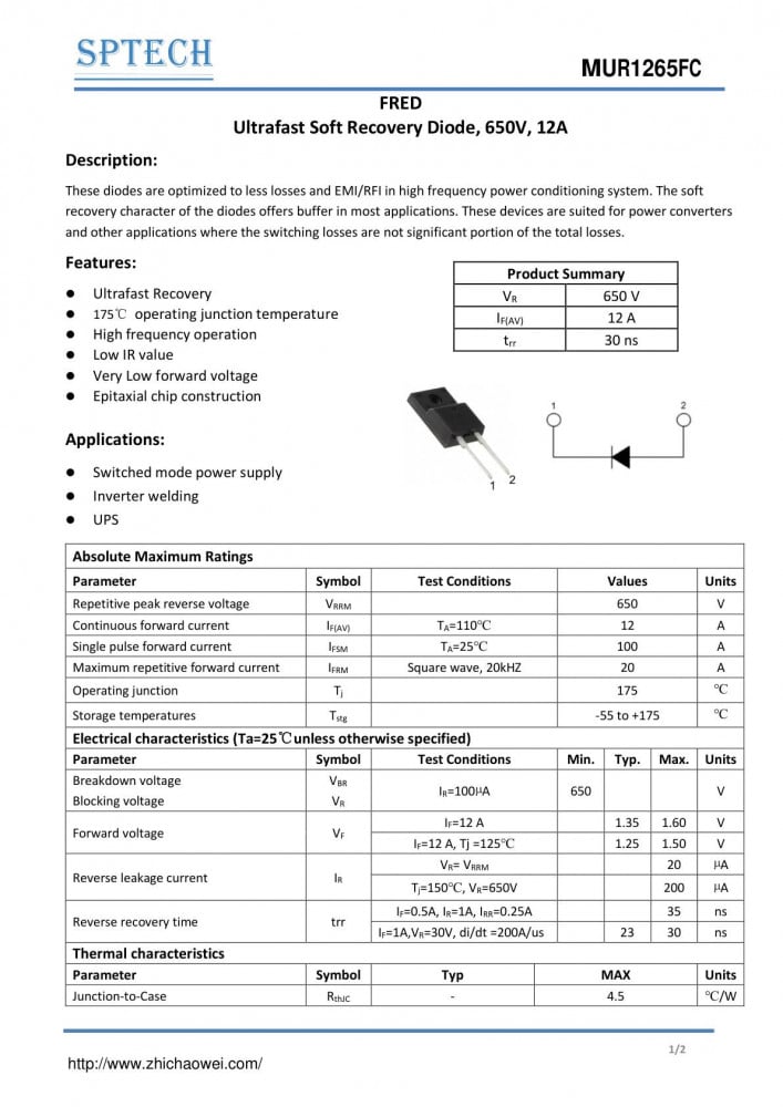 MUR1265FC datasheet page 1