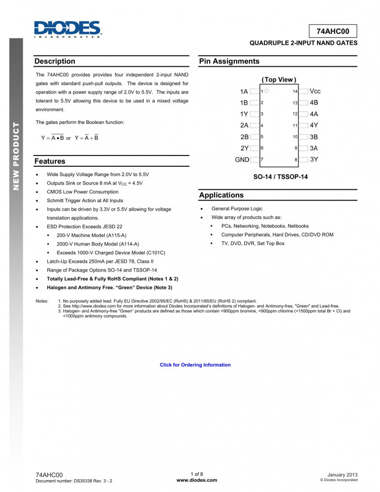 74AHC00S14-13 datasheet page 1