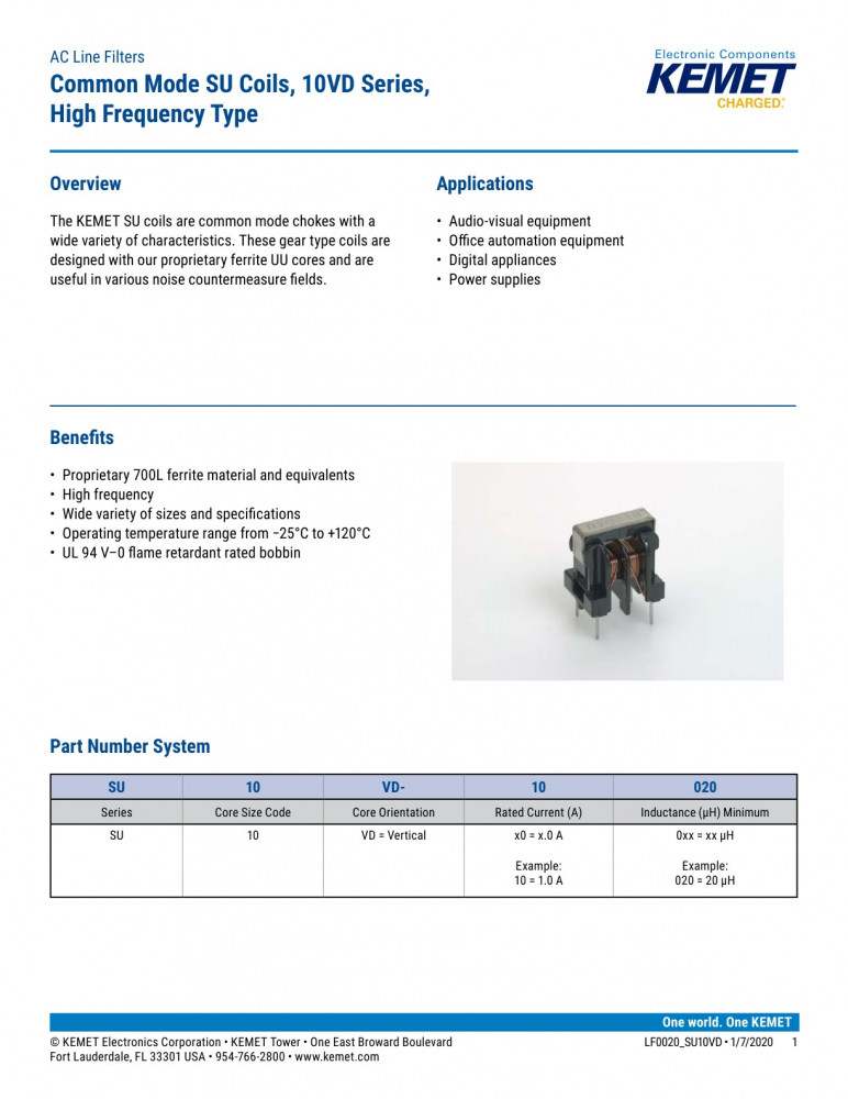 KEMET SU10VD series datasheet page 1