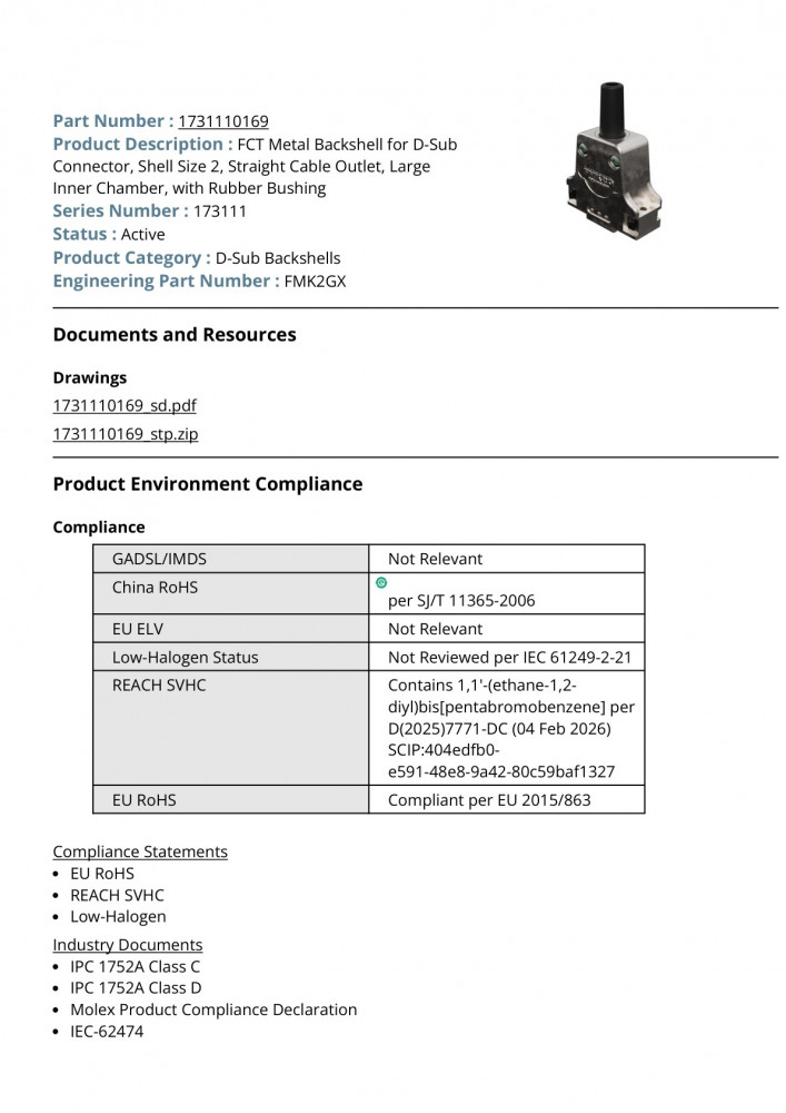 MOLEX 1731110169 technical drawing page 1