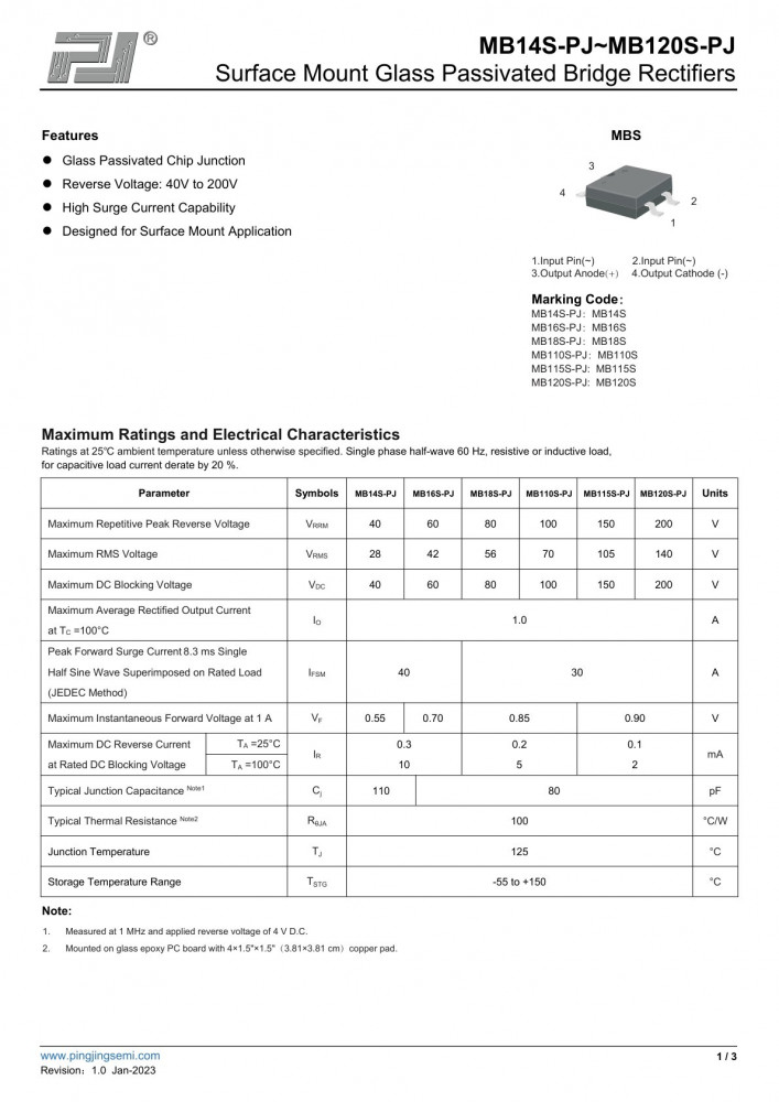 MB110S-PJ technical document page 1