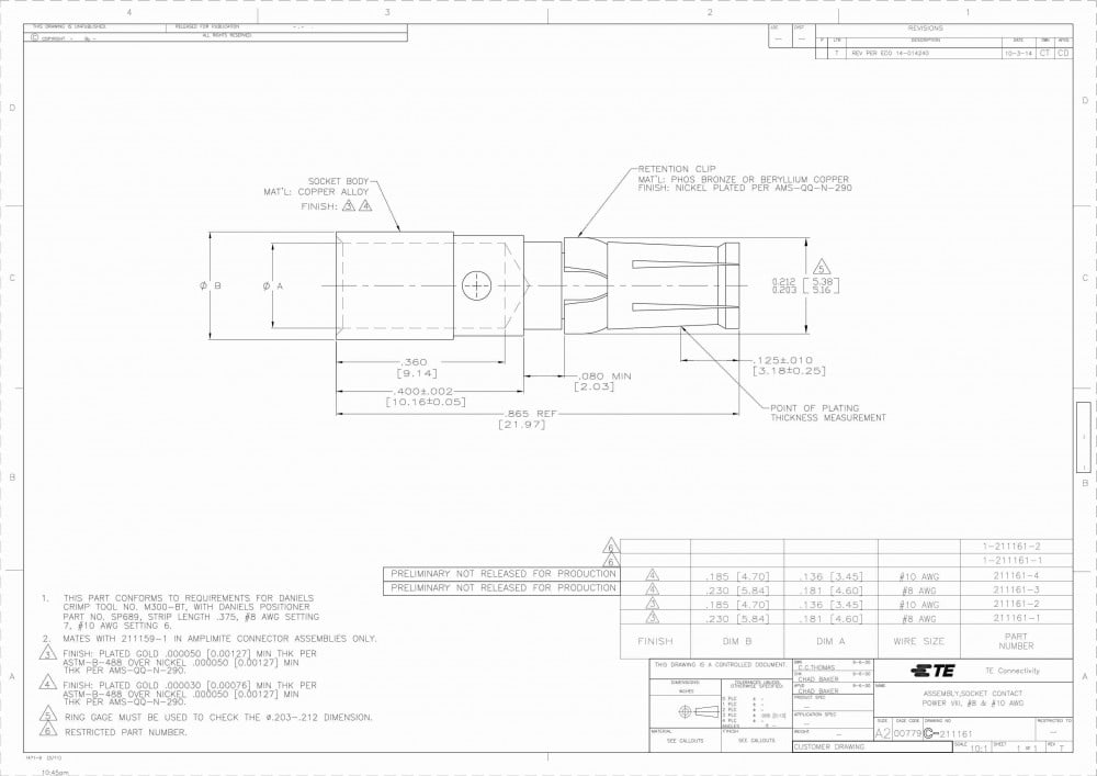 TE Connectivity 211161-1 drawing excerpt