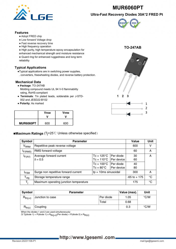 MUR6060PT datasheet page 1