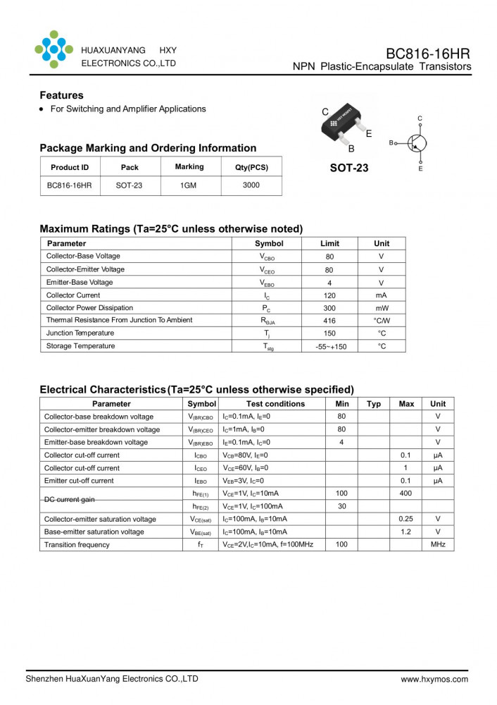 BC816-16HR-HXY datasheet page 1