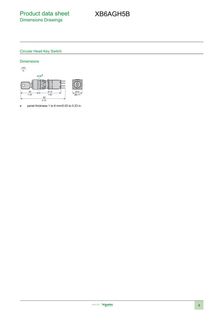 XB6AGH5B technical document page 3
