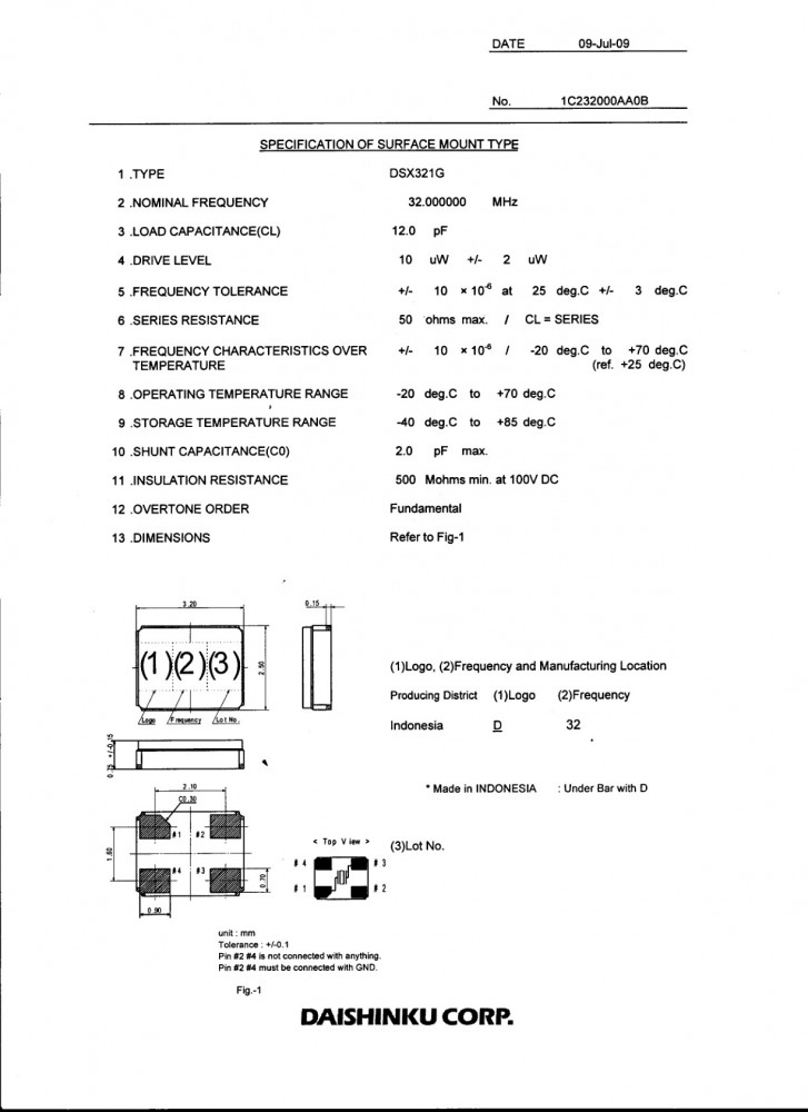 KDS 1C232000AA0B DSX321G specification drawing