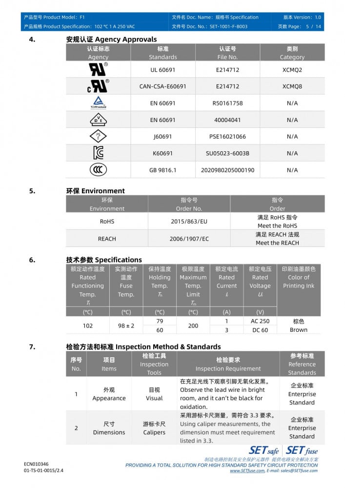 F1 datasheet page 5