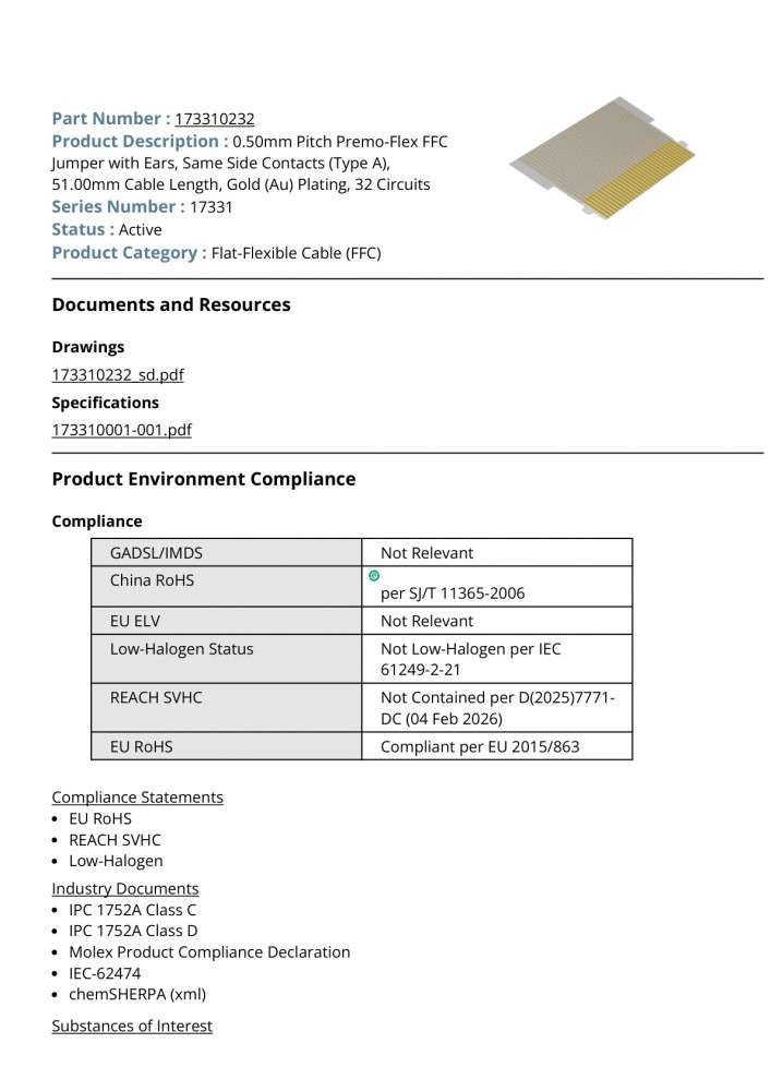 MOLEX 173310232 technical document preview, page 1