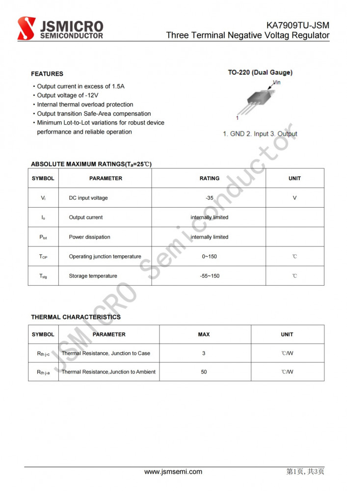 KA7909TU-JSM datasheet page 1