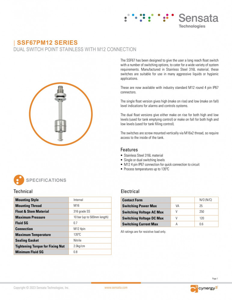 SSF67PM12 series technical document page 1